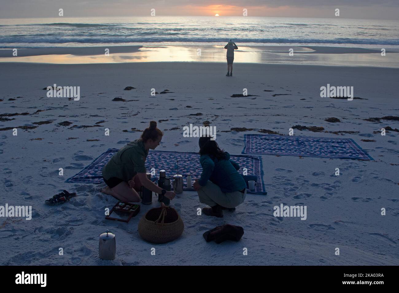 Sunrise picnic on the Friendly Beaches, Freycinet National Park Stock ...