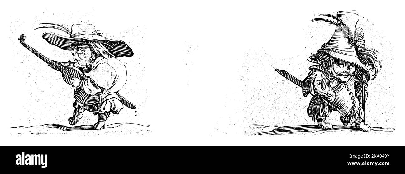 Dwarf with lute and sword; Dwarf with Sword and Walking Stick, Jacques ...