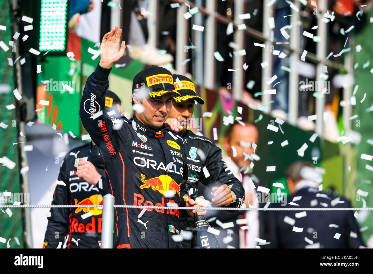 PEREZ Sergio (mex), Red Bull Racing RB18, portrait podium during the ...