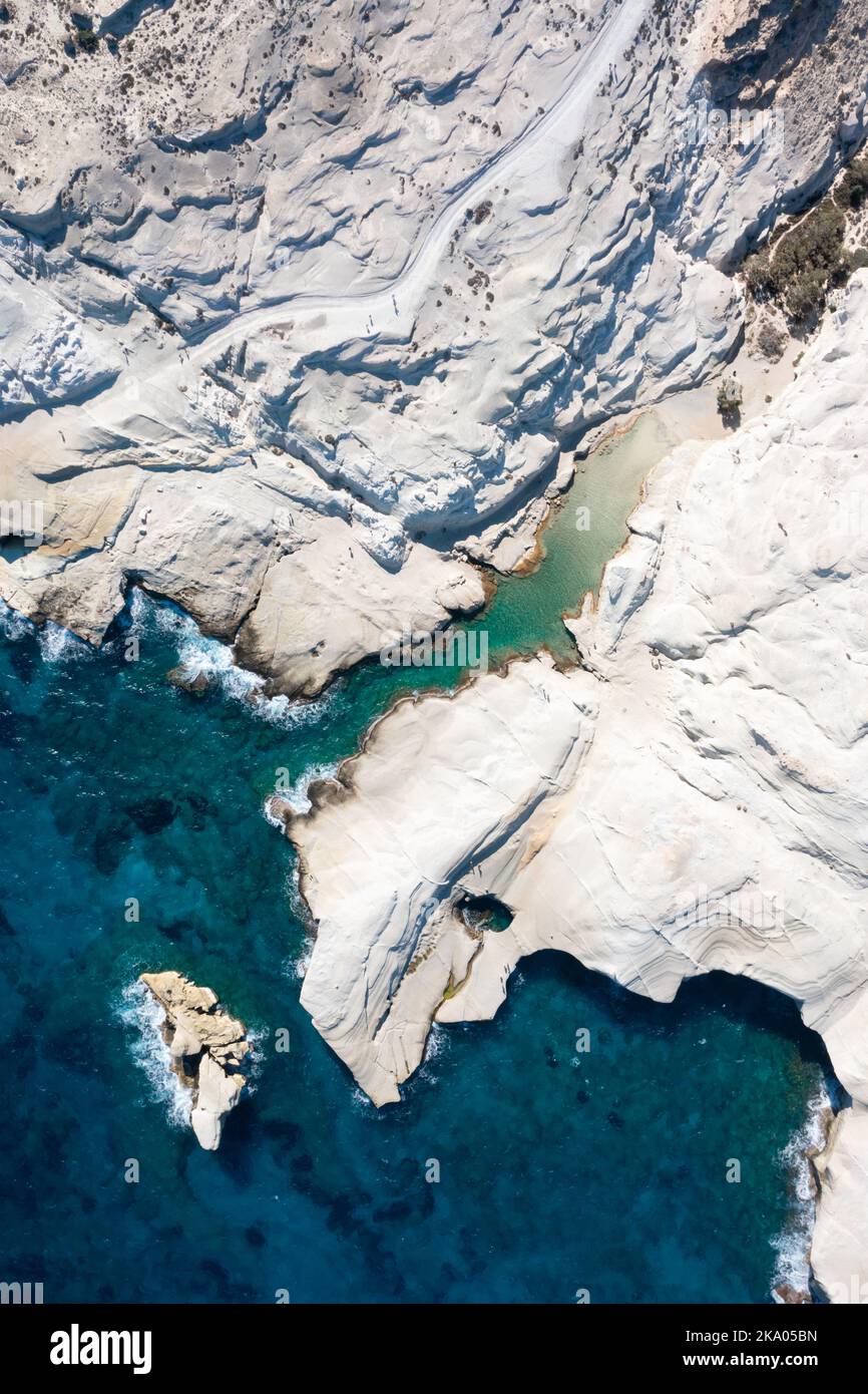 White chalk cliffs in Sarakiniko, Milos island, Cyclades, Greece Stock ...