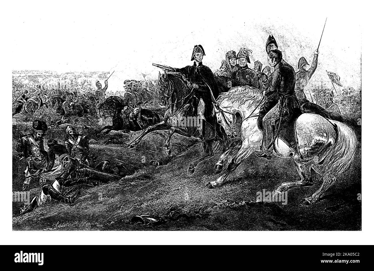 The Duke of Wellington on horseback among his staff officers, during ...