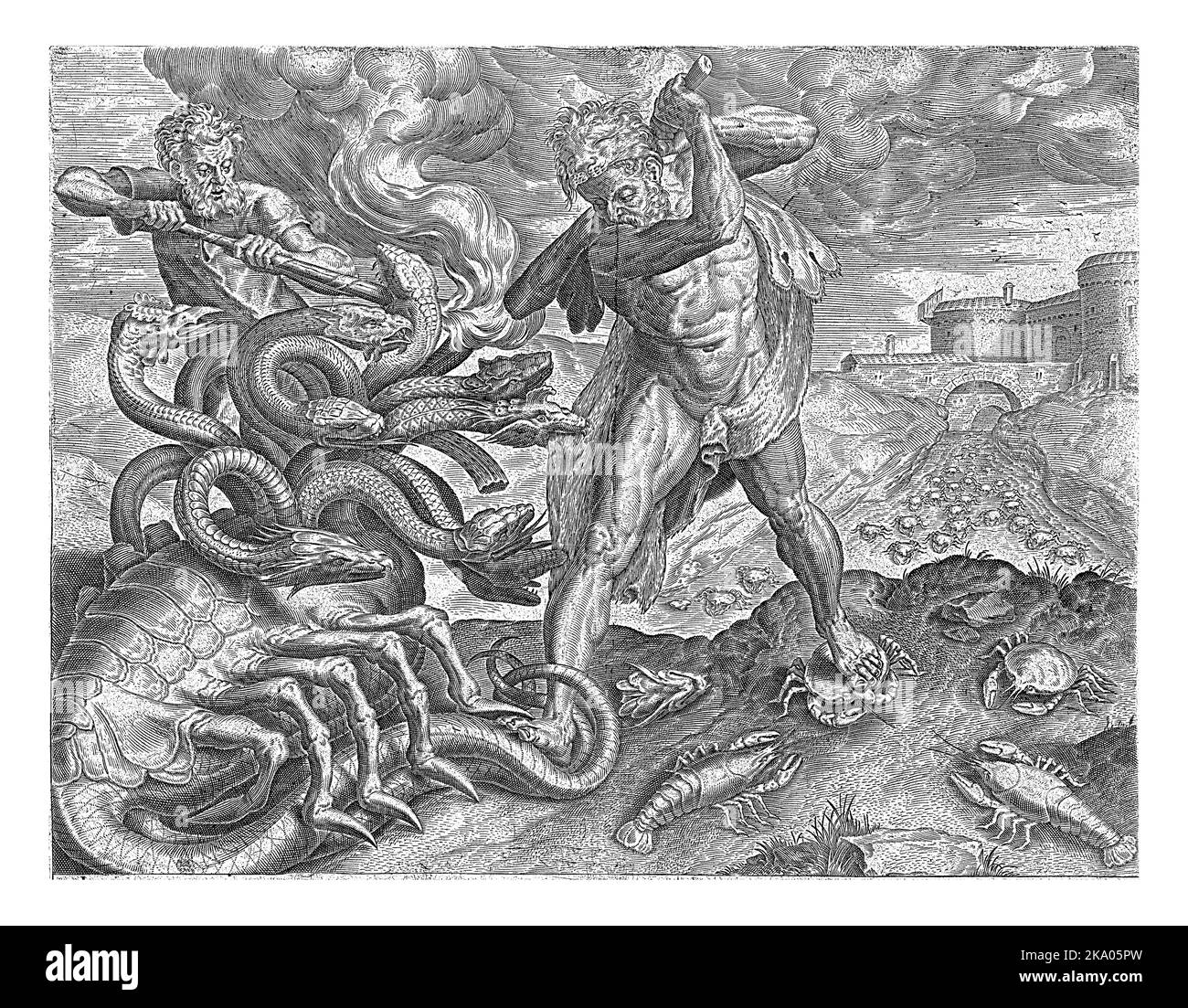 Hercules conquers the hydra of Lerna, Cornelis Cort, after Frans Floris ...