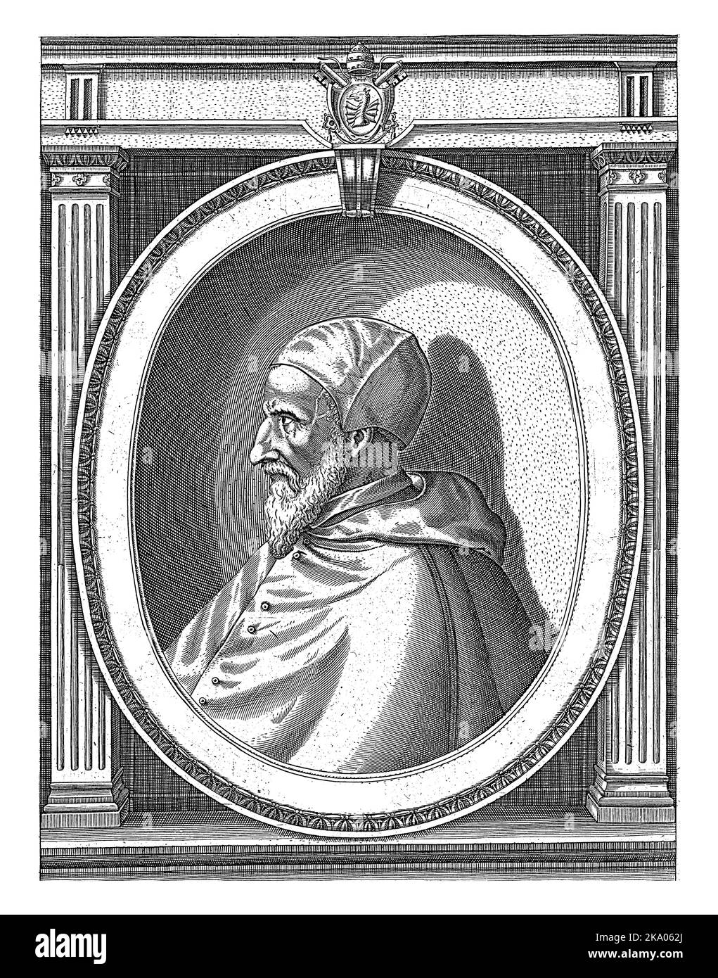 Portrait of Pope Gregory XIII dressed in the papal robes, head with a ...