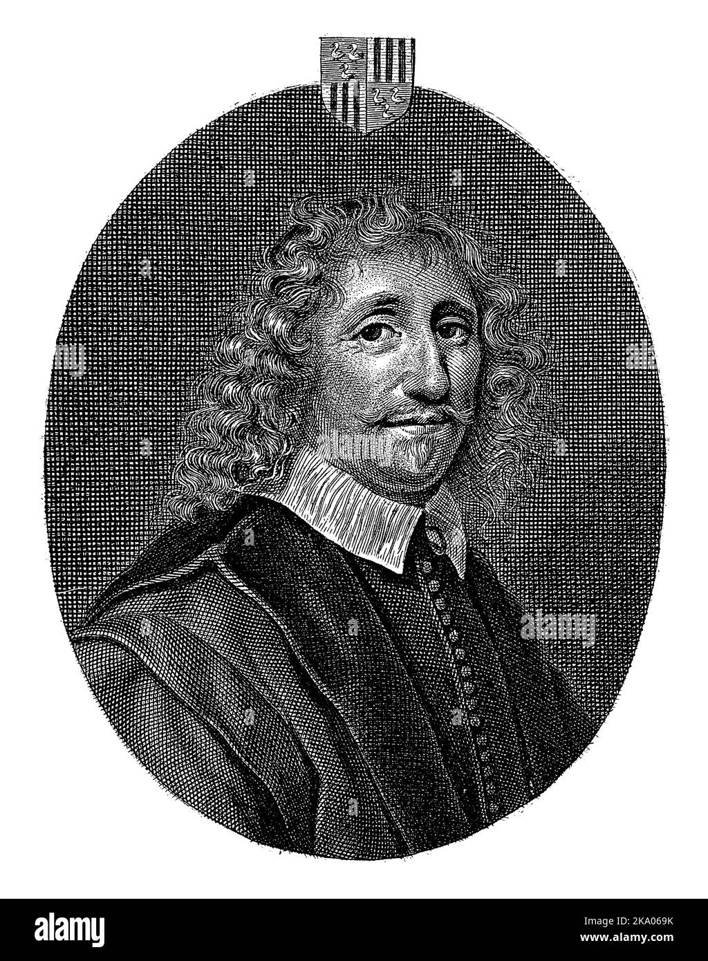Portrait of Willem de Swaen, priest in Gouda. At the top his coat of ...