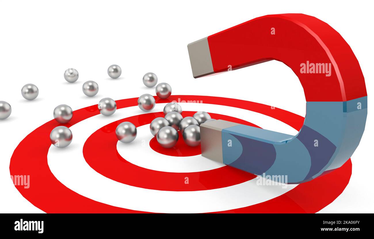 Magnet attracts red metal balls isolated, 3d rendering Stock Photo - Alamy