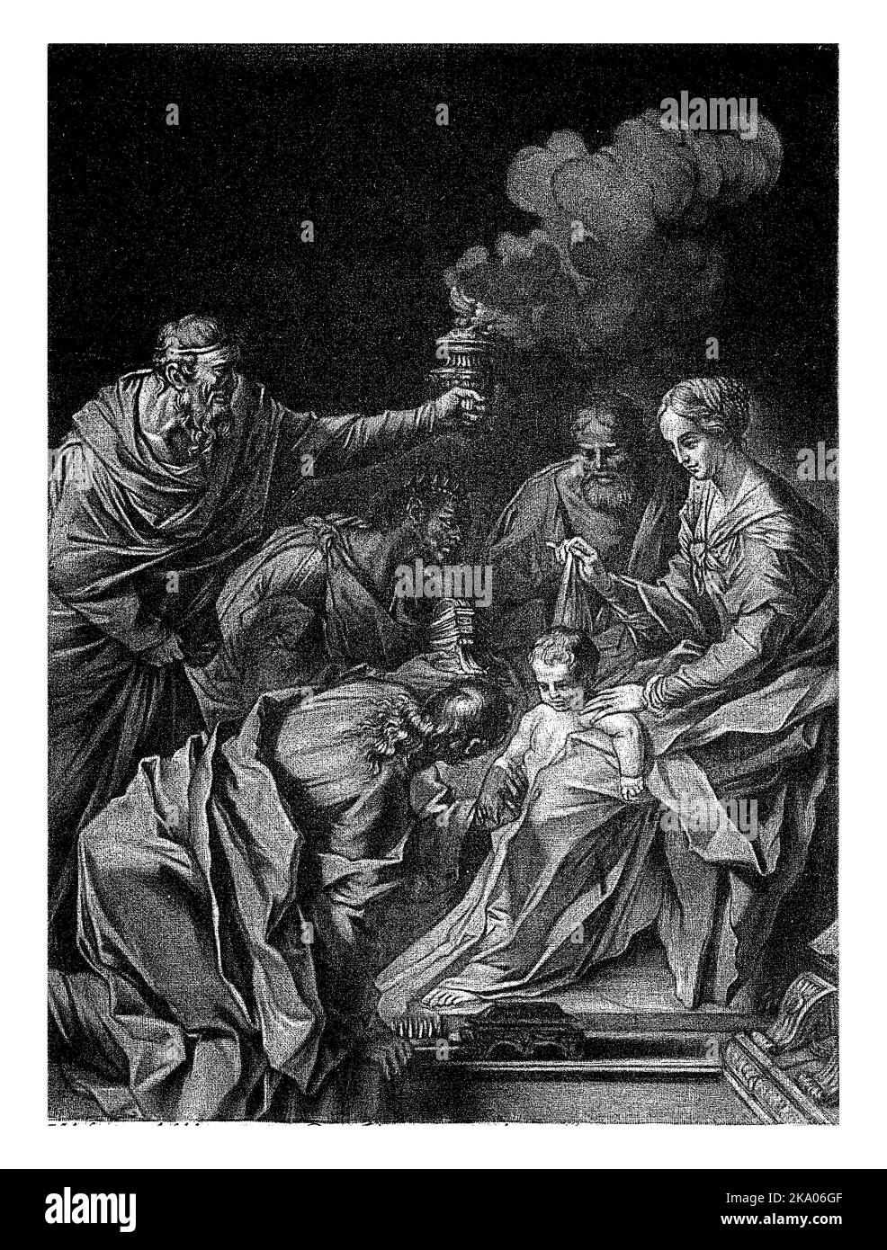 The Christ Child, in the presence of Mary and Joseph, is adored by the ...