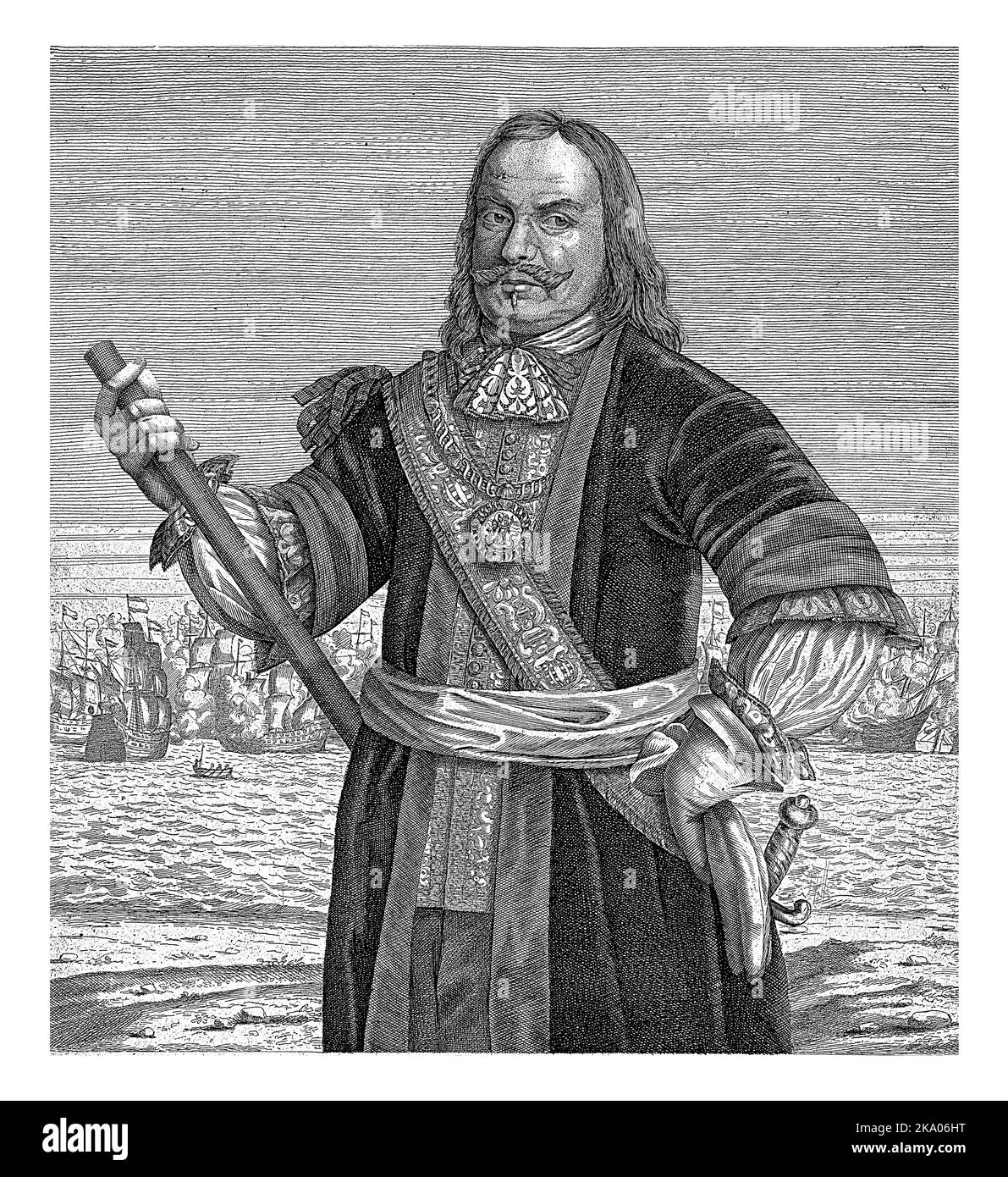 Admiral Michiel Adriaansz. de Ruyter in a suit of armor with a chain ...