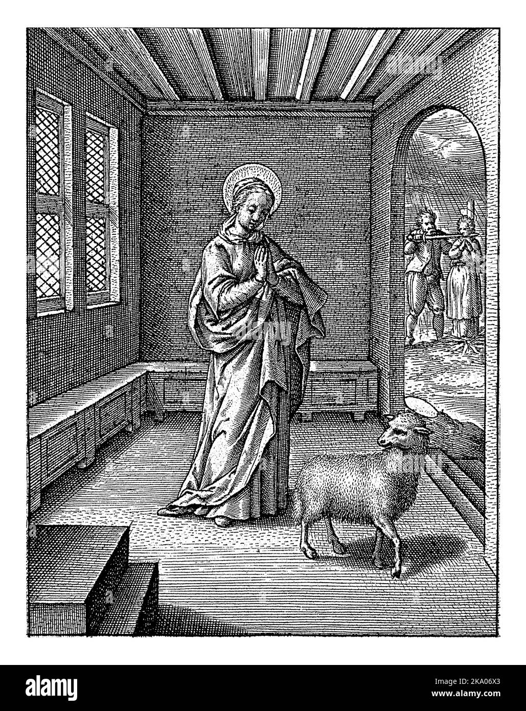 Virtue Of The Shy Hieronymus Wierix 1563 Before 1619 Saint Agnes Prays In A Chapel The Lamb