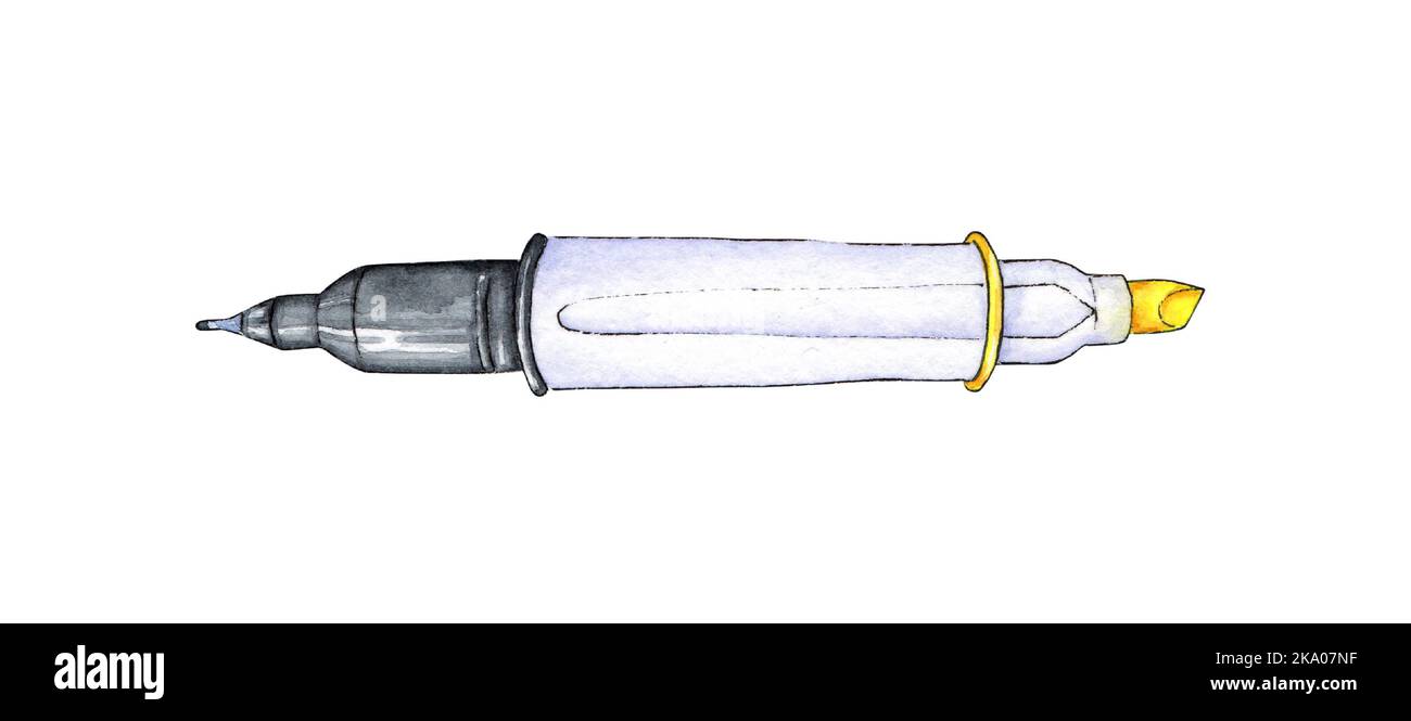 Watercolor illustration of a white liner with a text highlighter ...
