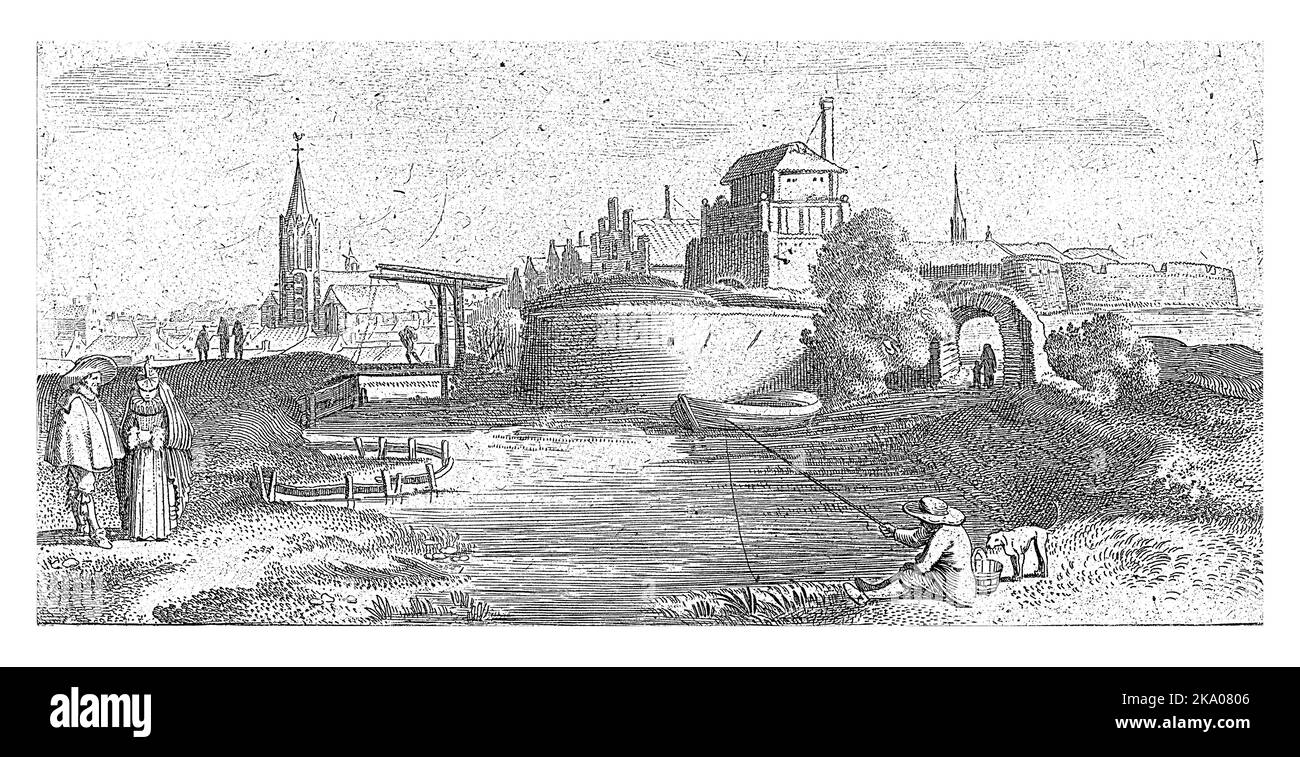 Angler at a fortified town, Jan van de Velde (II), 1631 An angler with ...