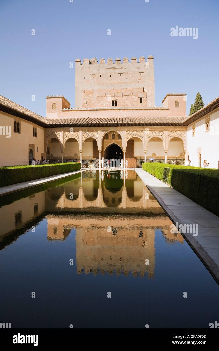 The Court of the Myrtles and the tower of Comares on the Alhambra ...
