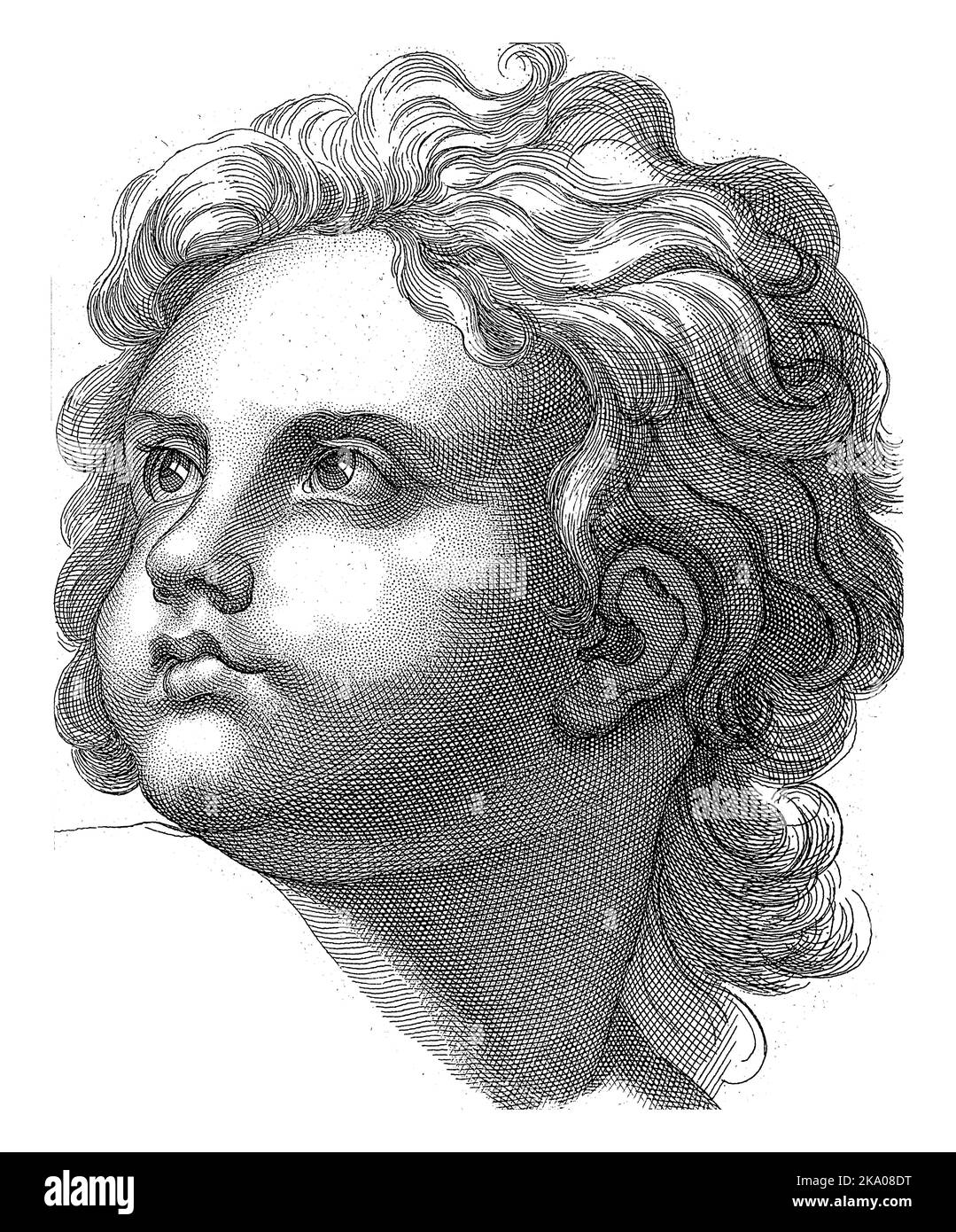 Study of a child's head with curls, three quarters to the left Stock ...