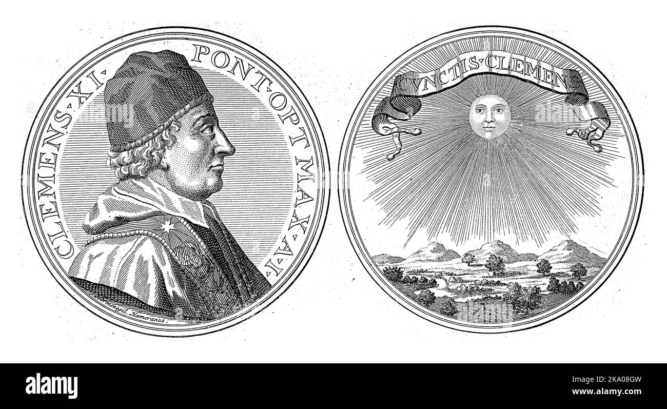 Sheet with the front and back of a medal. Left: Bust portrait of ...