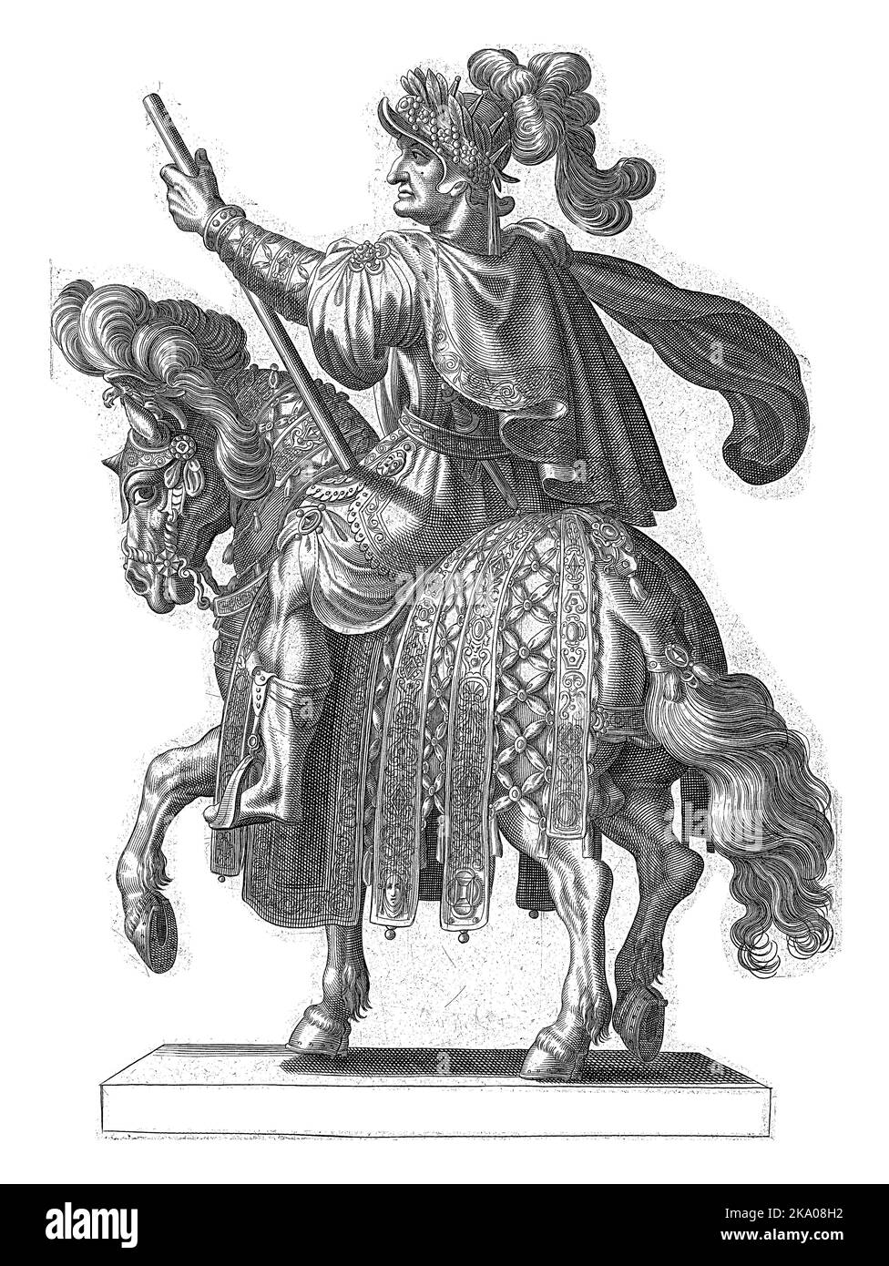 Emperor Titus on horseback, seen from the back, with his command staff ...