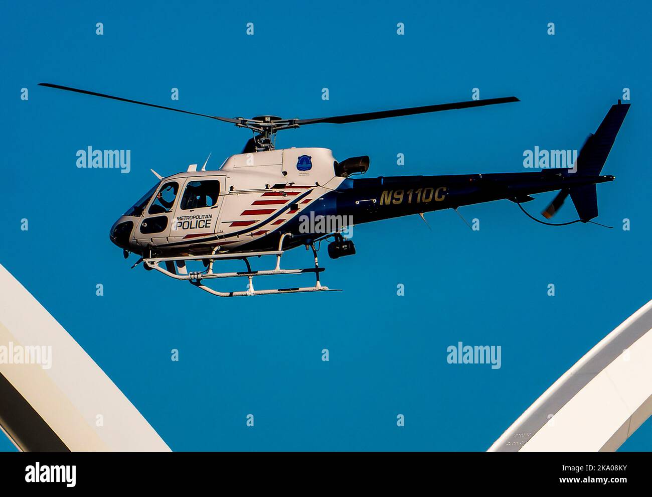Helicopter takes off over the Frederick Douglas Bridge, in Washington ...