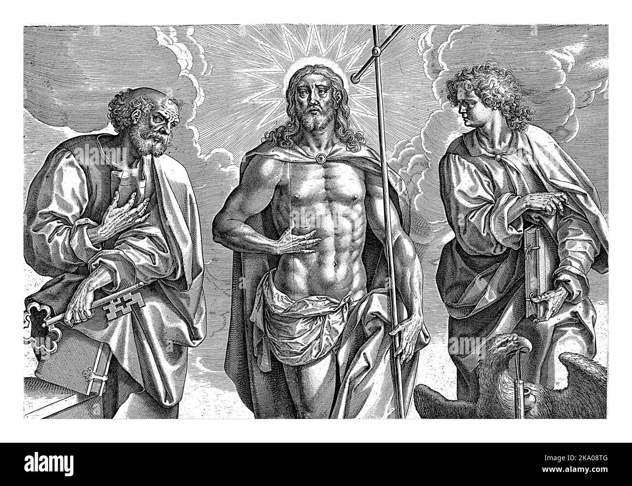 The resurrected Christ shows the cross wound in his side. He stands ...