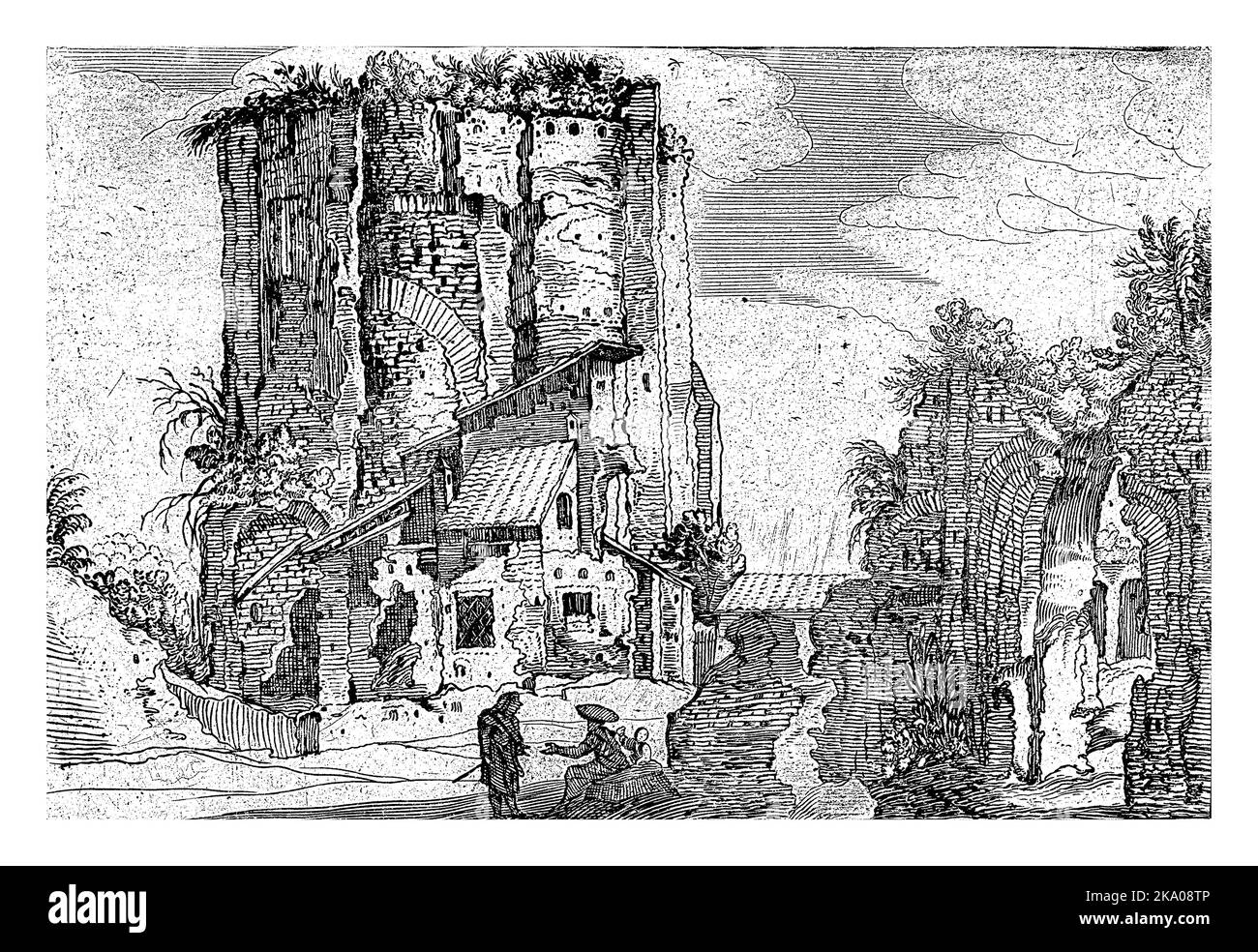 On the left the ruins of a tower, on the right another ruin in the ...