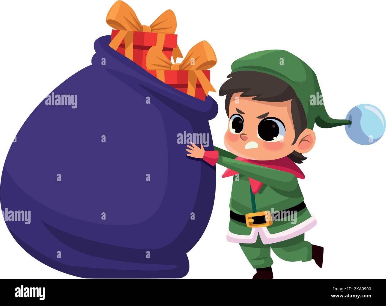 little elf with gifts bag Stock Vector Image & Art - Alamy