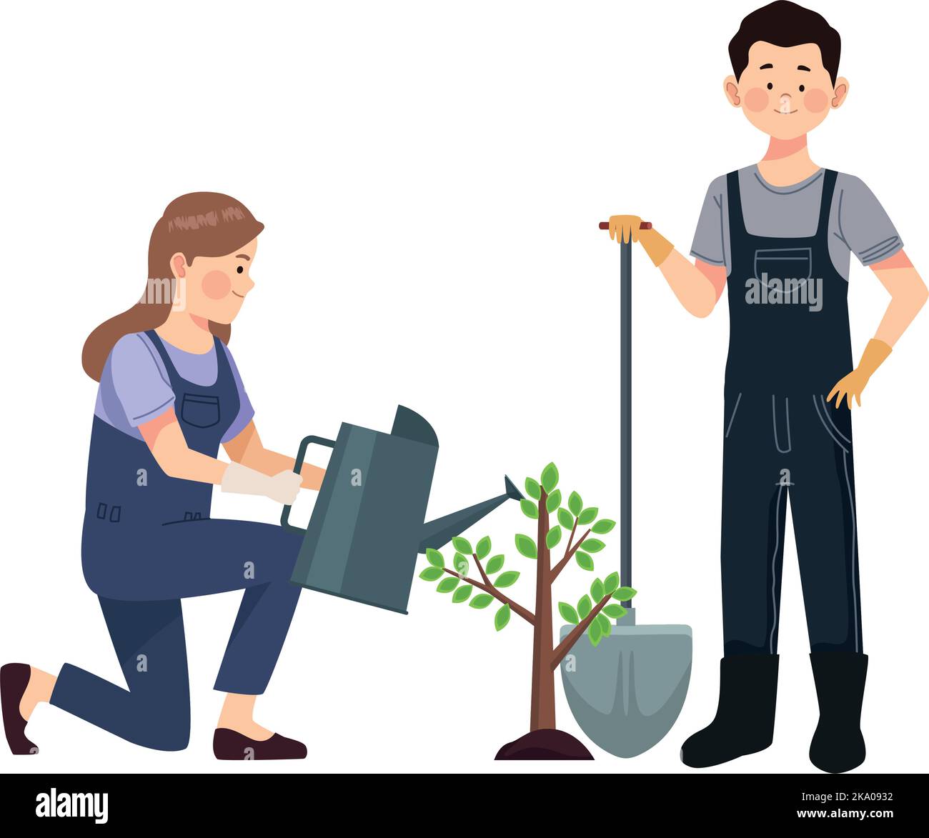 farmers couple planting tree Stock Vector Image & Art - Alamy