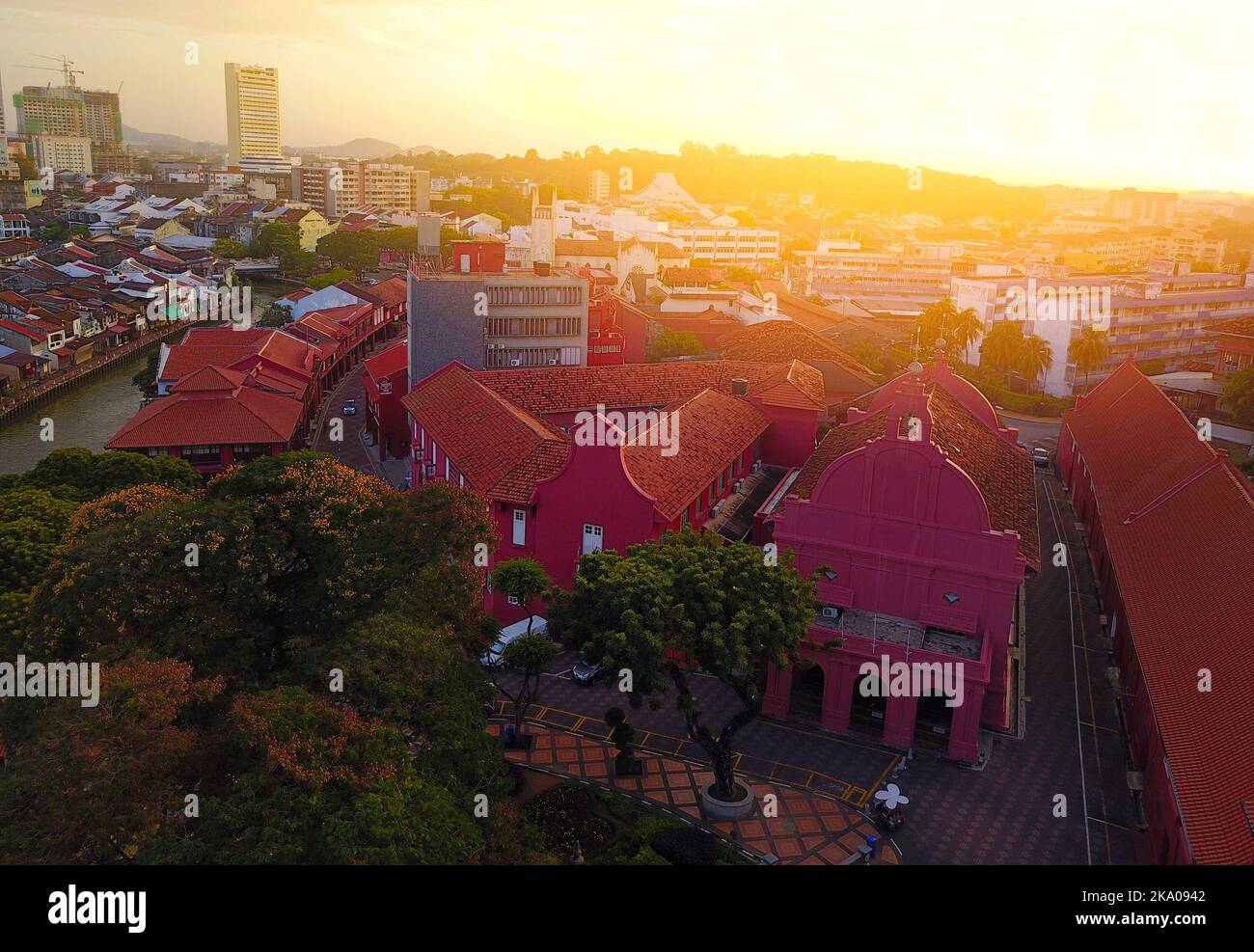 Aerial view of The oriental red building in Melaka, Malacca, Malaysia ...