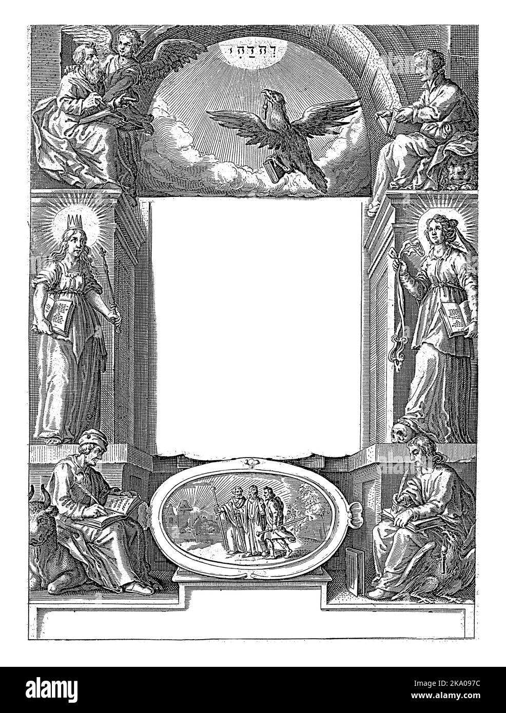 On either side of the title are Truth (Veritas) with crown and scepter ...