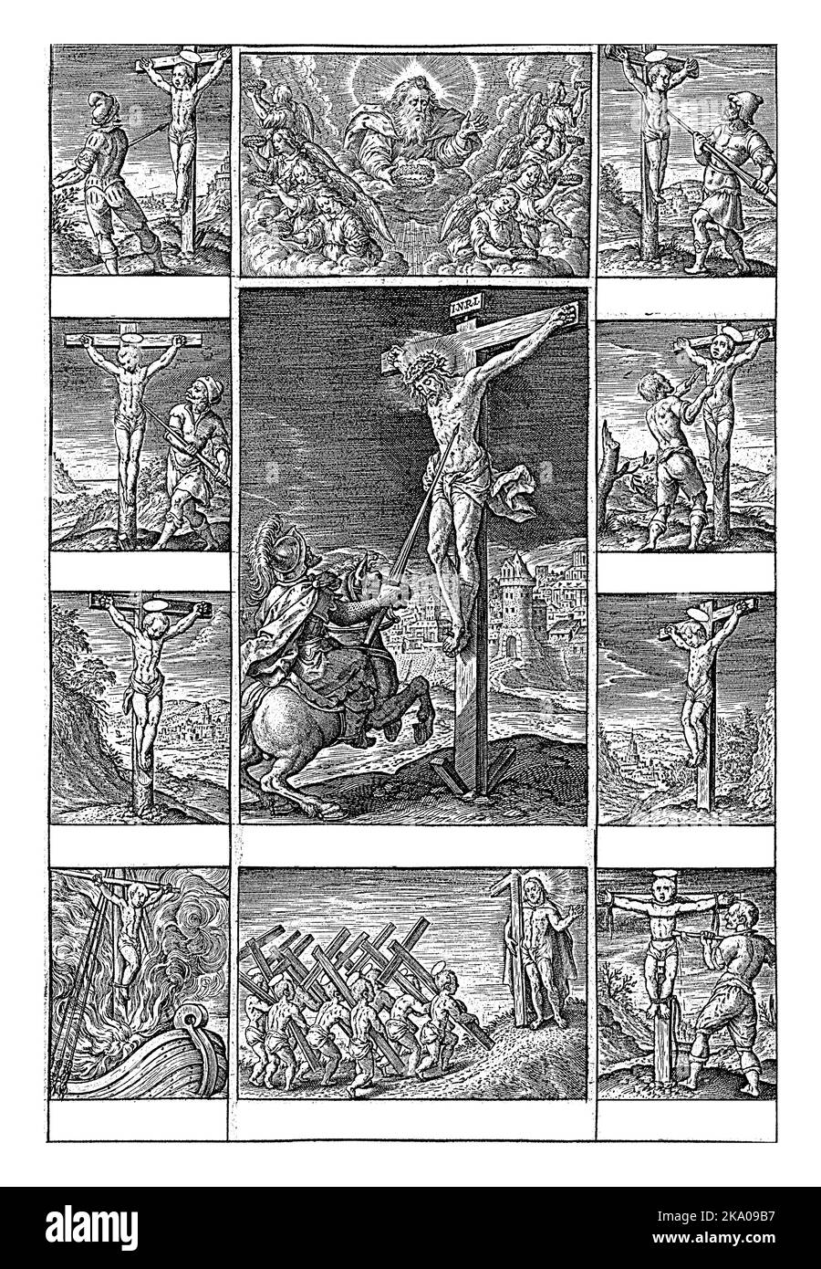 Christ on the Cross and the Lance Bearer, Hieronymus Wierix, 1597 - 1619 Christ's Death on the ...