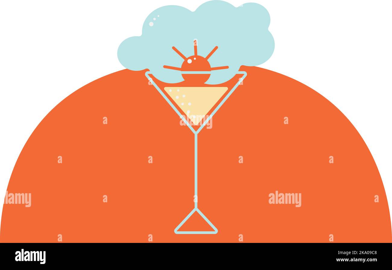 Stylized image of a glass with an abstract cloud and sun on an orange ...