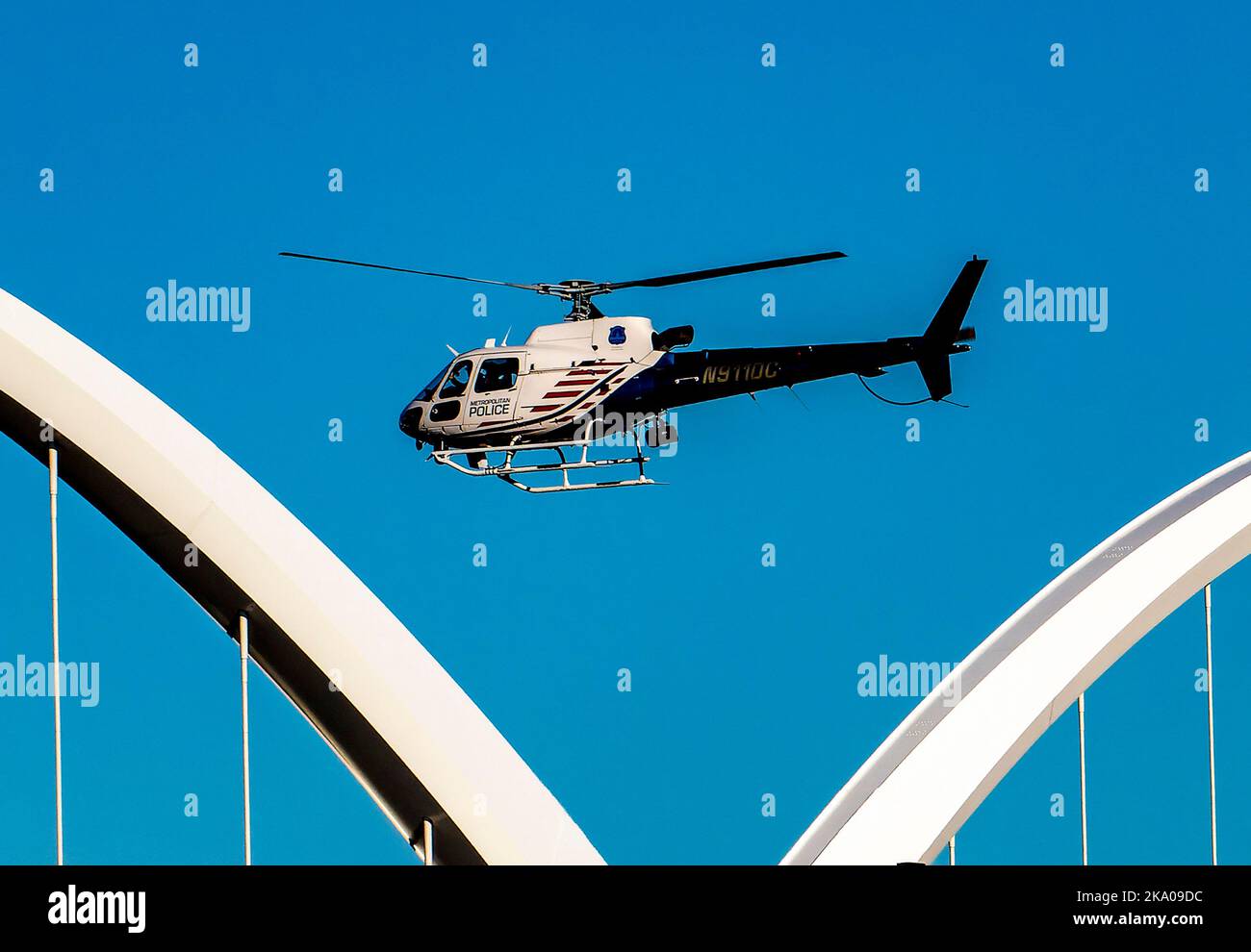 Helicopter takes off over the Frederick Douglas Bridge, in Washington ...