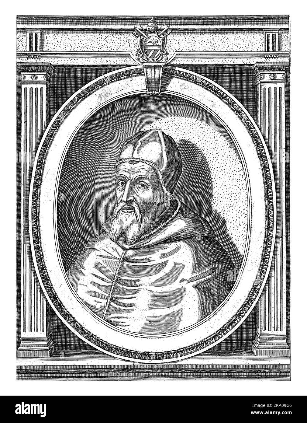 Portrait of Pope Urban VII dressed in the papal robes, with a camauro ...