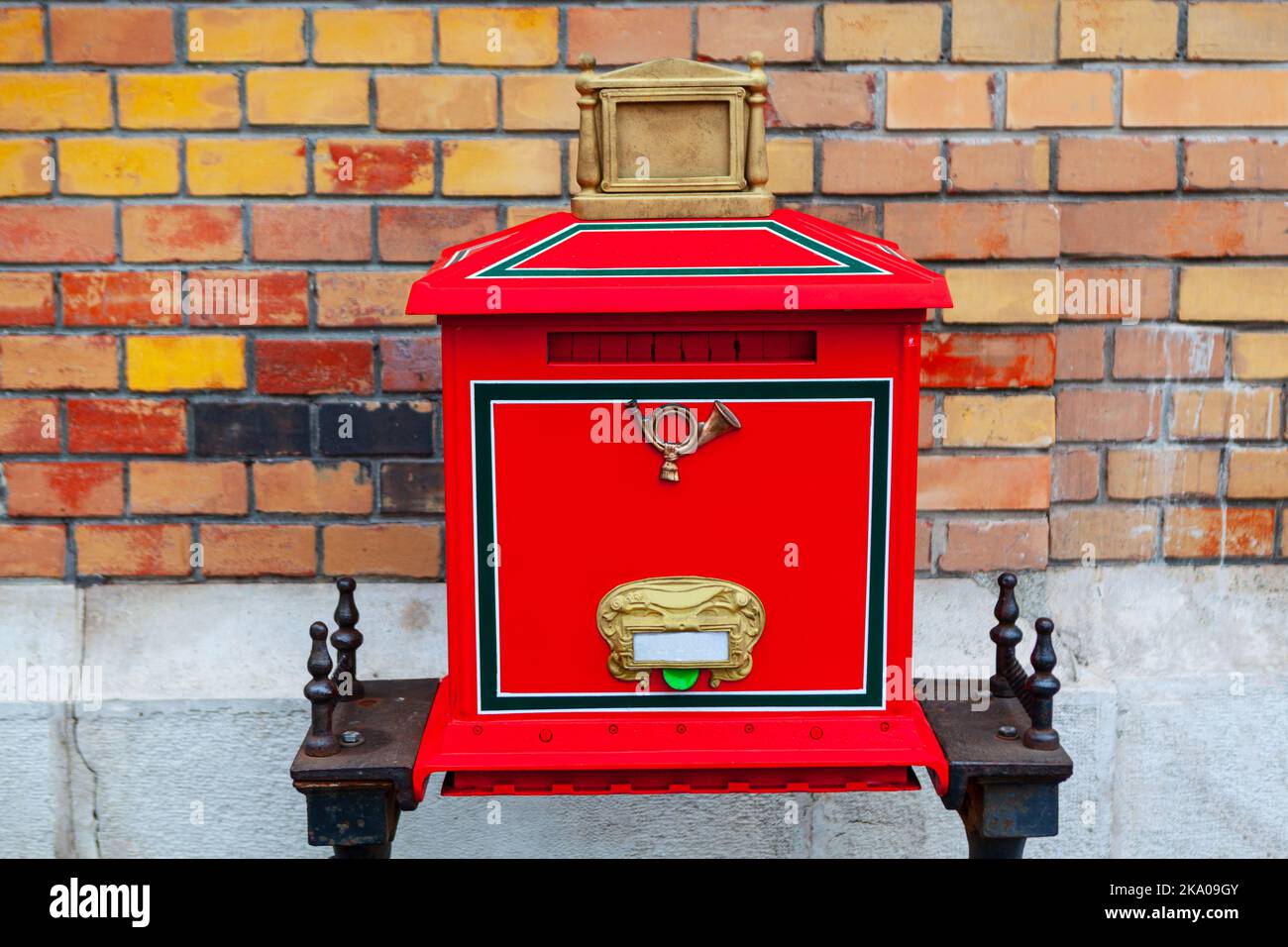 Red mailbox . Traditional postal box in Budapest Hungary Stock Photo ...