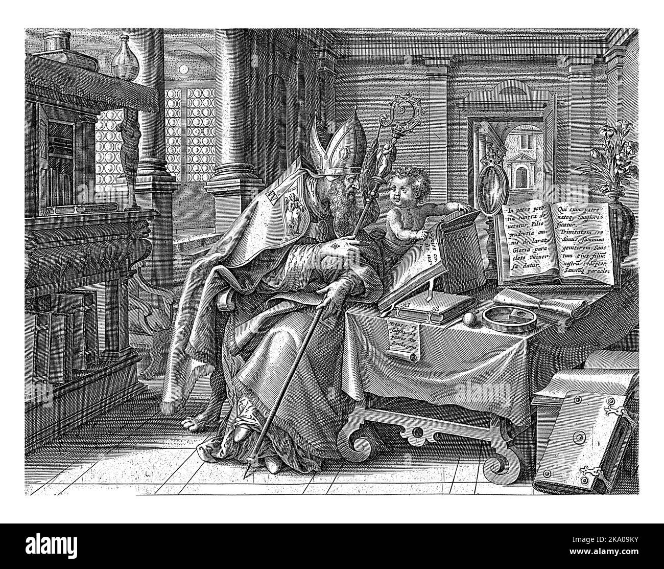 Church Father Augustine of Hippo, Antonie Wierix (II), after Maerten de ...