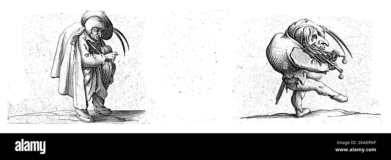 Grotesque figure with hurdy-gurdy; Dwarf with Grid and Sword, Jacques ...