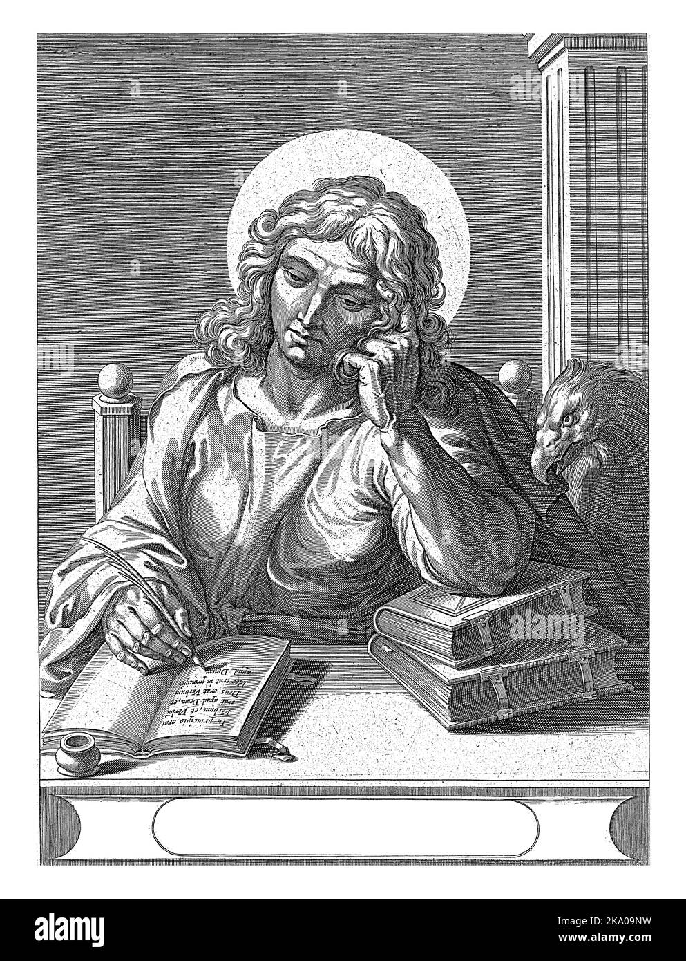 John the Evangelist, writing at a table of books. Next to him are the ... John the Evangelist, writing at a table of books. Next to him are the ...