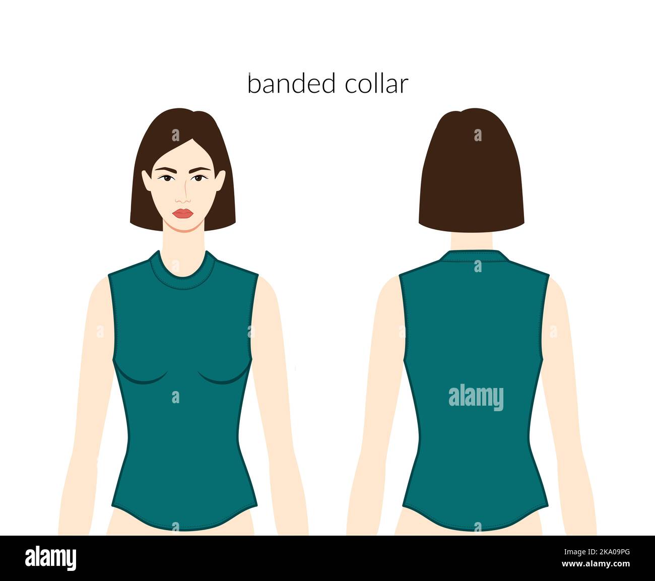 Banded neckline collar clothes character beautiful lady in emerald top ...