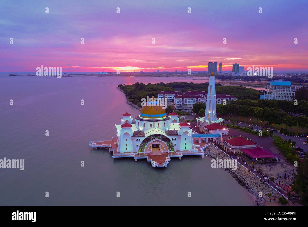 Aerial view of Majestic Malacca Straits Mosque during magnificent ...