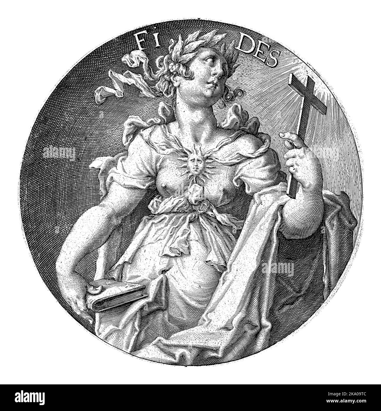 Faith, in the guise of a woman with a book in her right hand and a ...