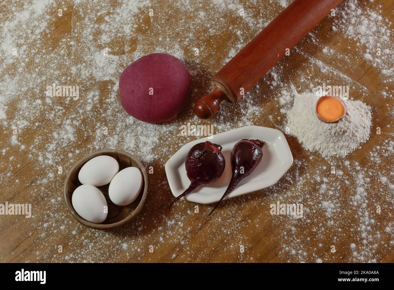 Ingredients ready on the table to make pasta of different flavors Stock ...