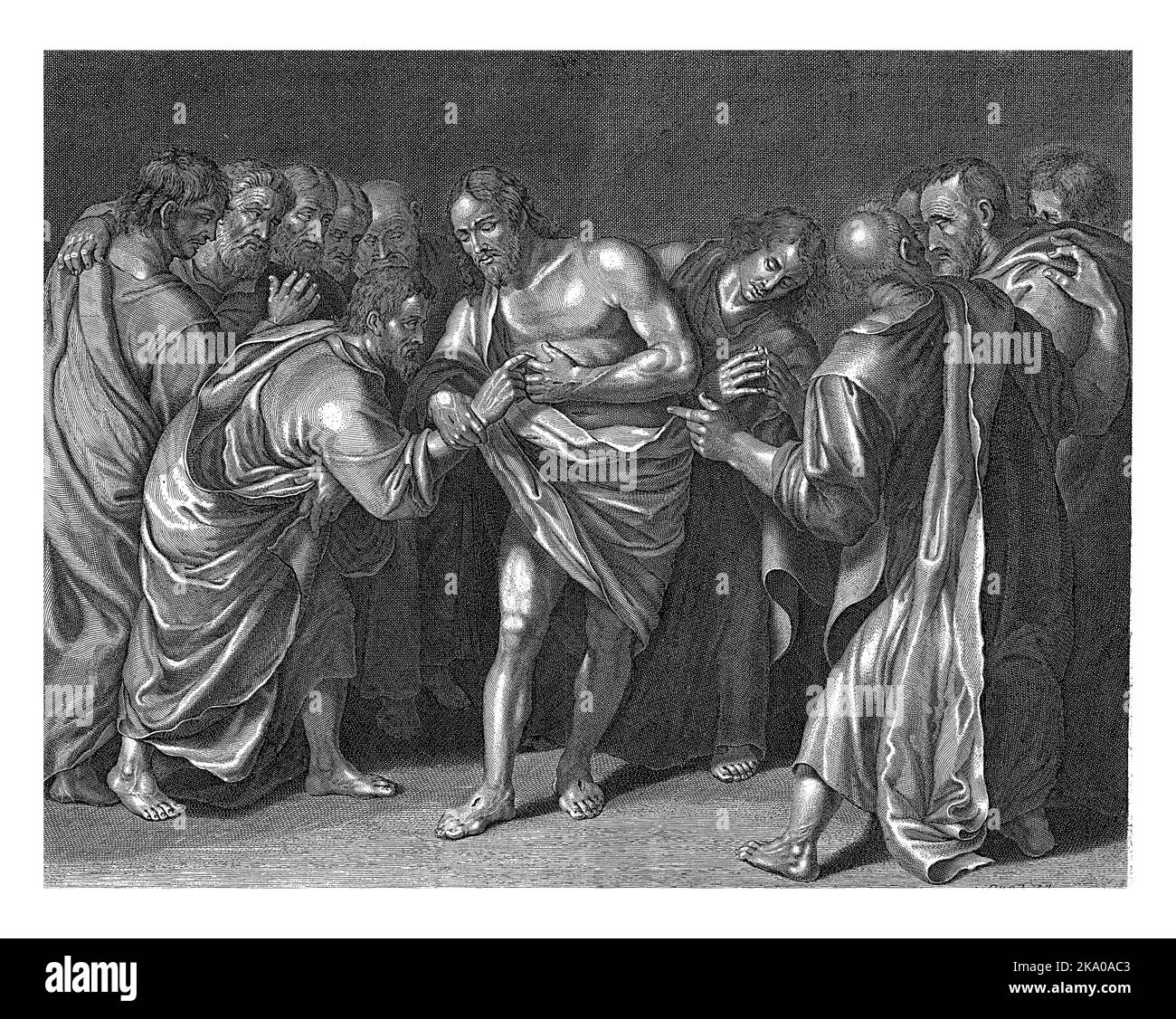 Christ shows Thomas his wounds after the crucifixion in the presence of ...