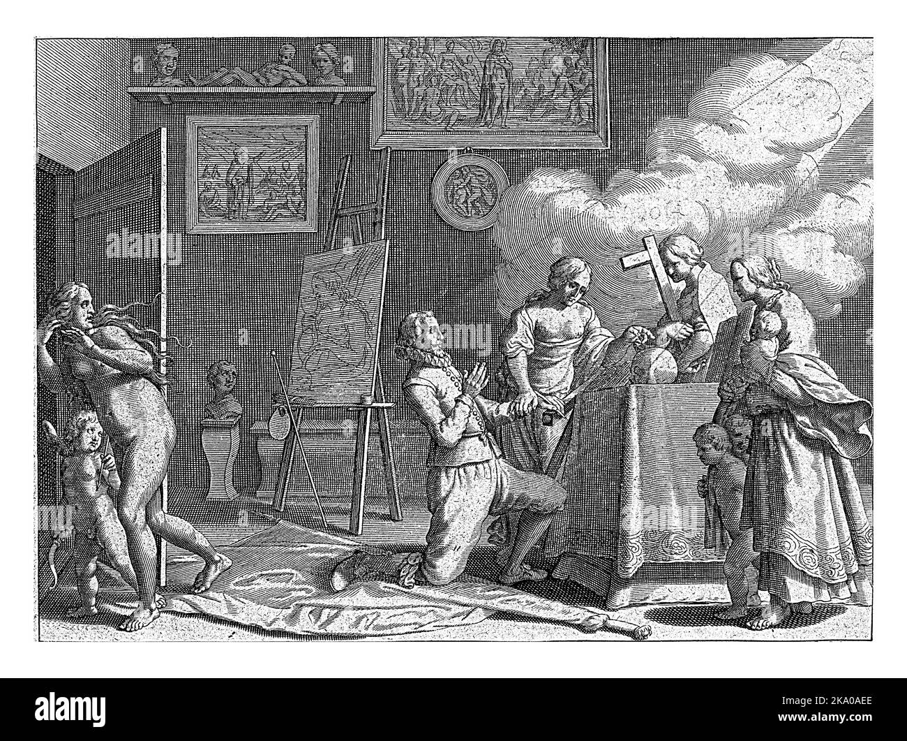 Allegorical representation with Hope, Faith and Charity represented by ...