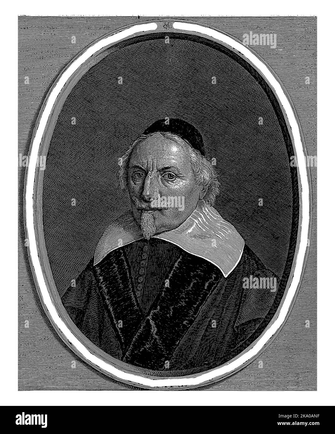 Portrait of Andre Rivet at the age of 60. Bust of the theologian ...