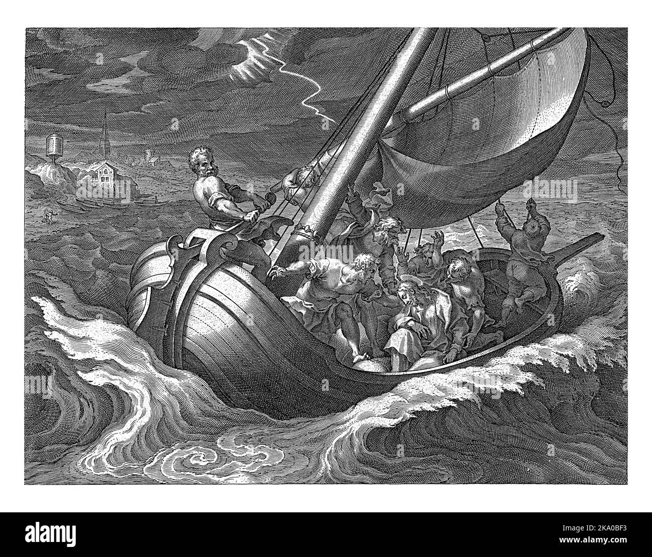 Christ and his apostles cross the Sea of Galilee. There is a storm and ...