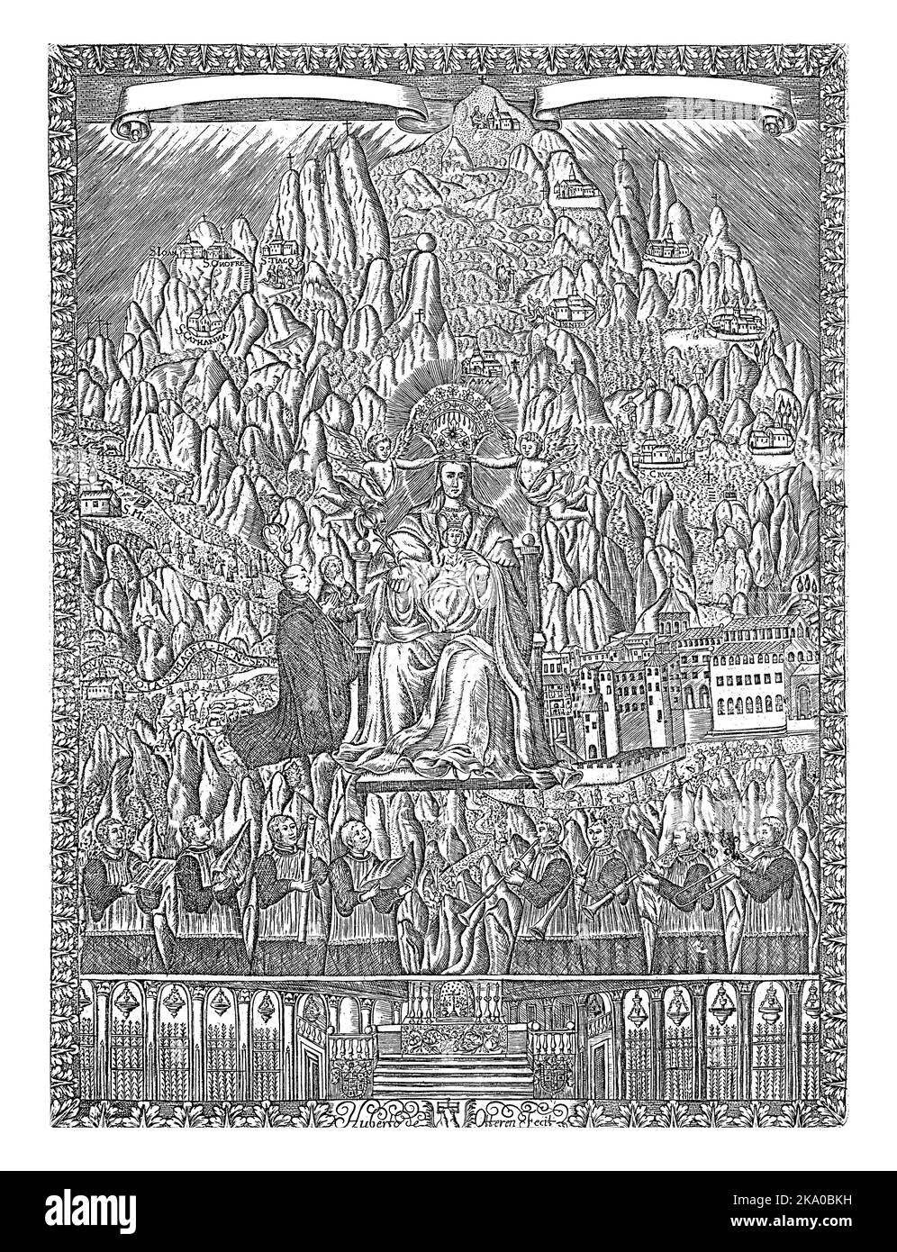 The Blessed Virgin with the child on her lap holds a globe in her right ...