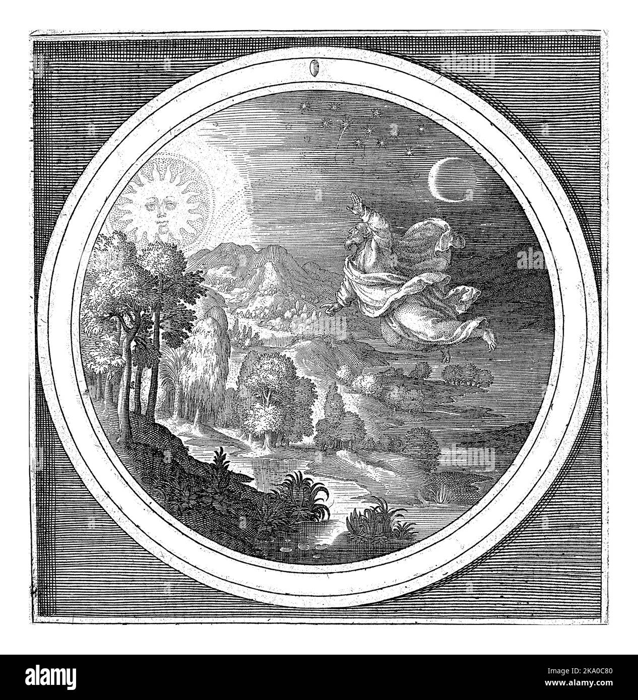 Fourth day of creation: God creates the sun, moon and stars, Nicolaes ...