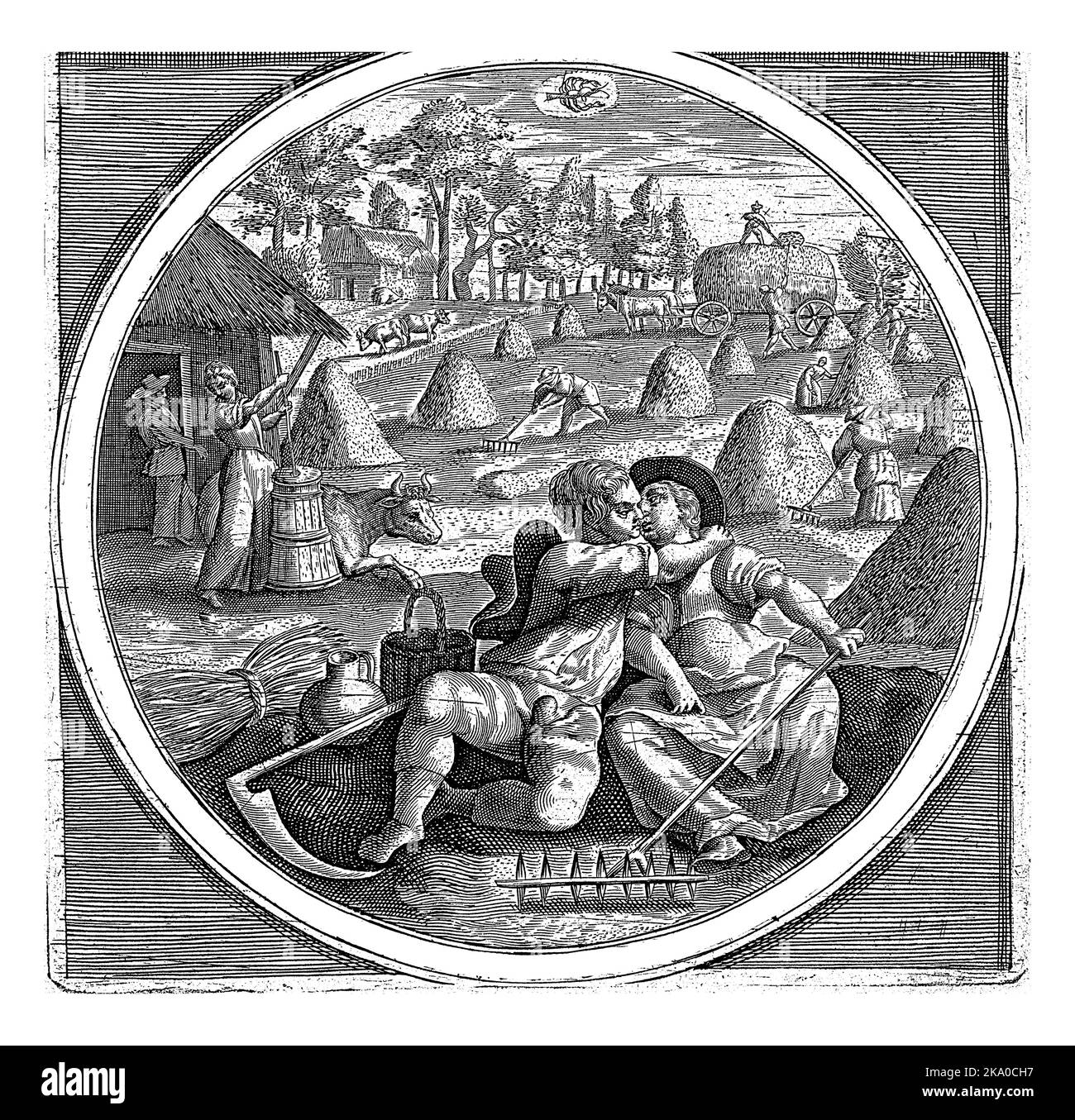 The month of June: a couple making love while resting while haying. In ...