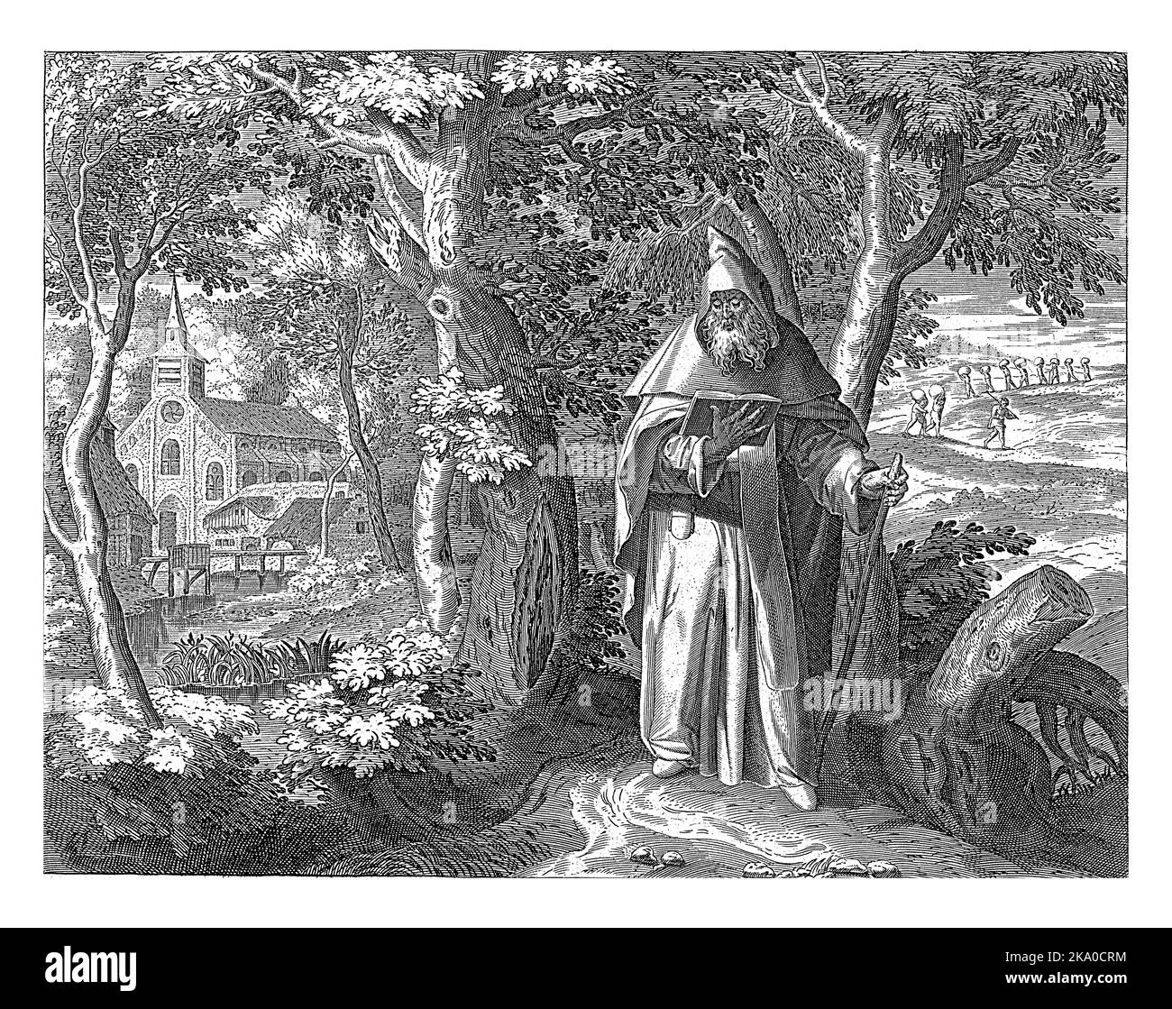 St. Paphnutius as a hermit in the wilderness. In the background a ...