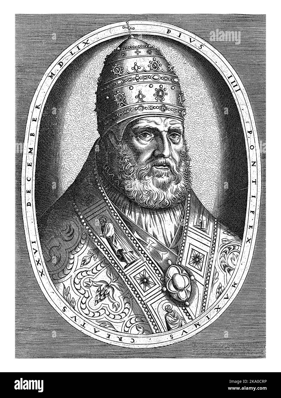 Portrait of Pope Pius IV dressed in the papal robes, the head is ...