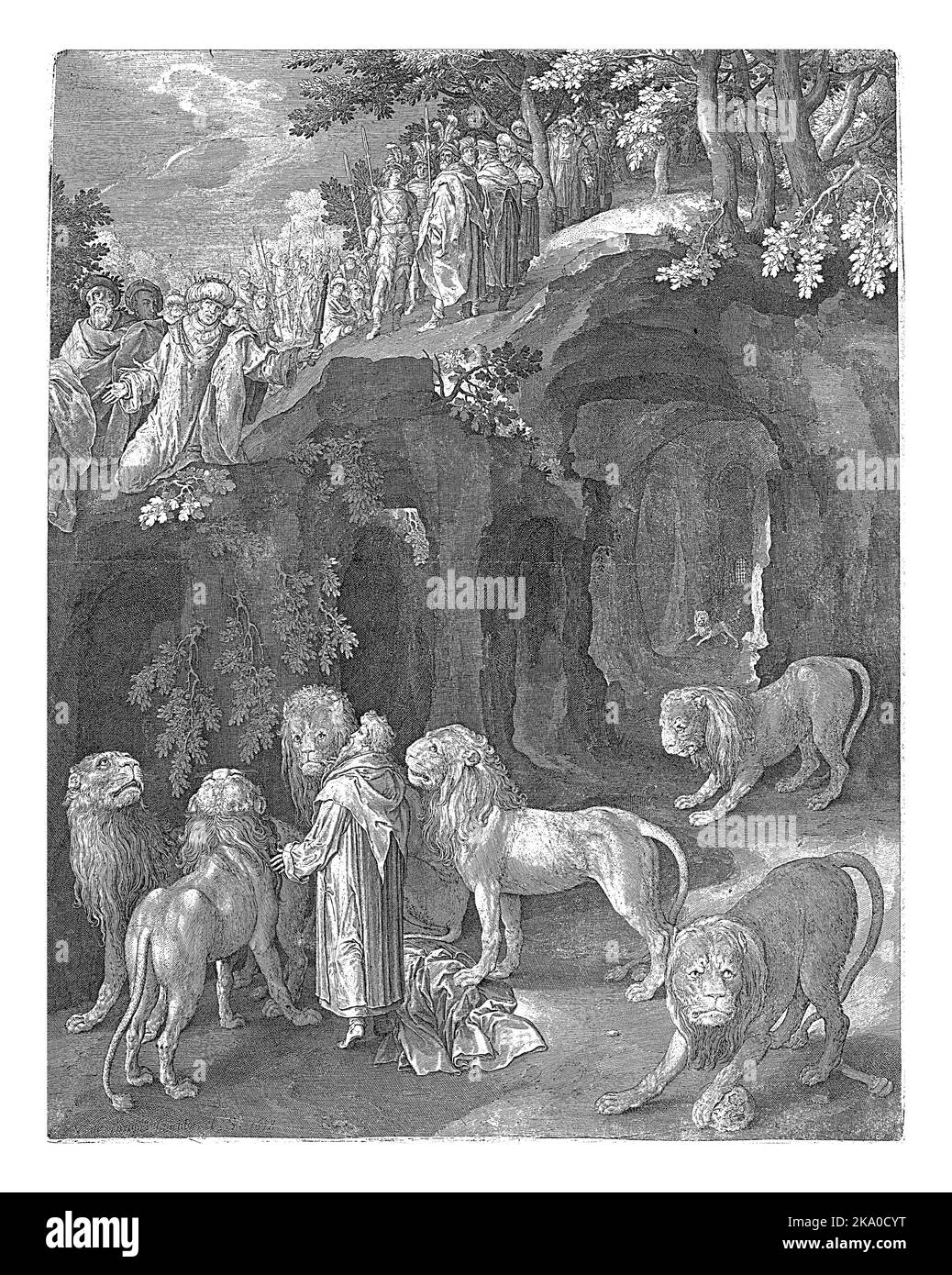 King Darius finds Daniel unharmed in the lion's den, Nicolaes de Bruyn ...