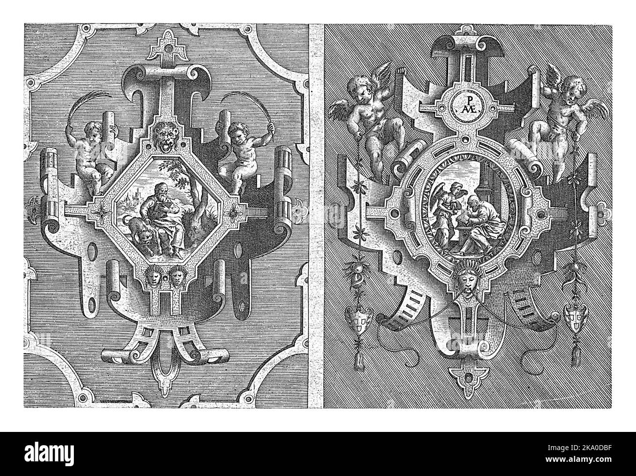 Two cartouches on one sheet. Lucas on the left and Johannes on the ...