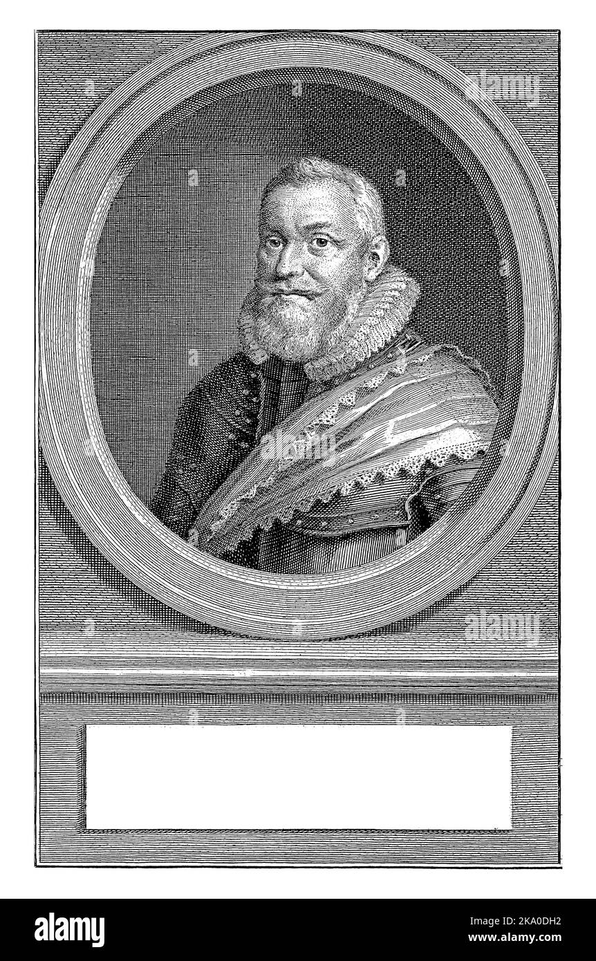 Portrait of Willem Lodewijk in an oval. In a frame are name and titles ...
