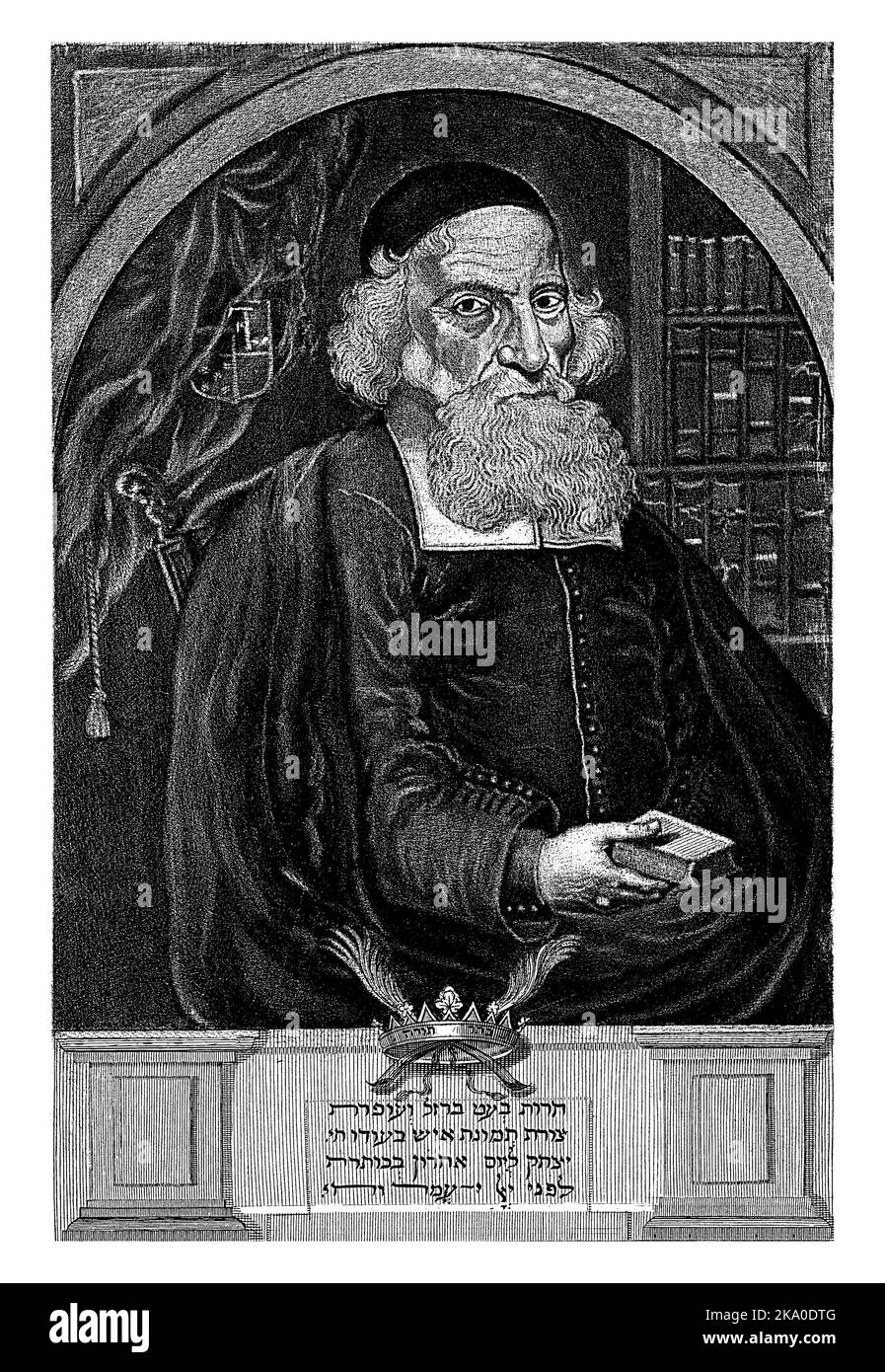 Rabbi Isaac Aboab da Fonseca at the age of 84. He is sitting in a chair ...